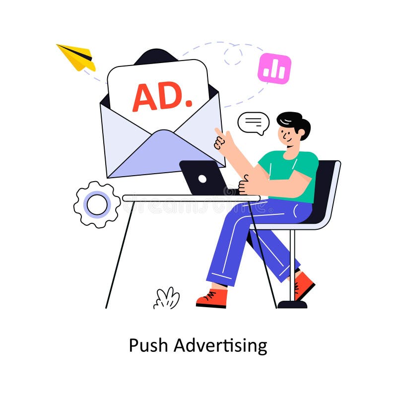 Push Advertising Flat Style Design Vector Illustration. Stock ...