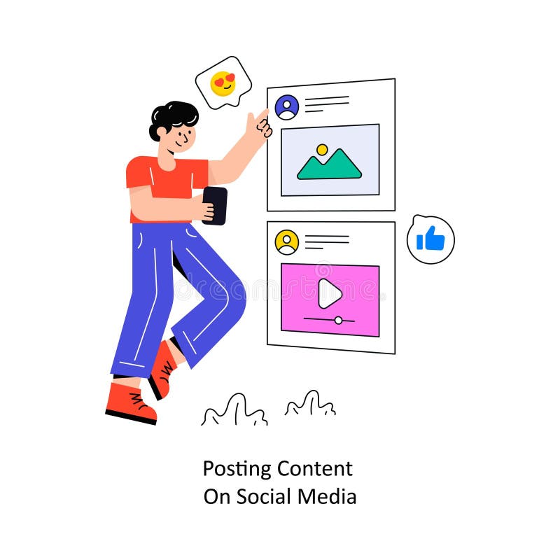 Posting Content on Social Media Flat Style Design Vector Illustration ...