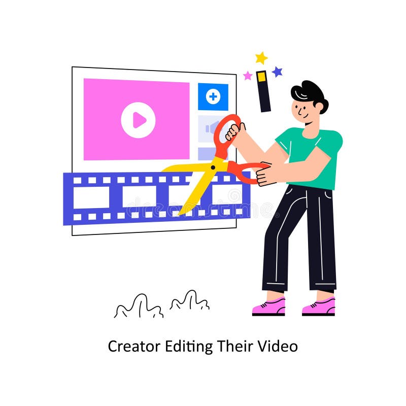 Creator Editing Their Video Flat Style Design Vector Illustration ...