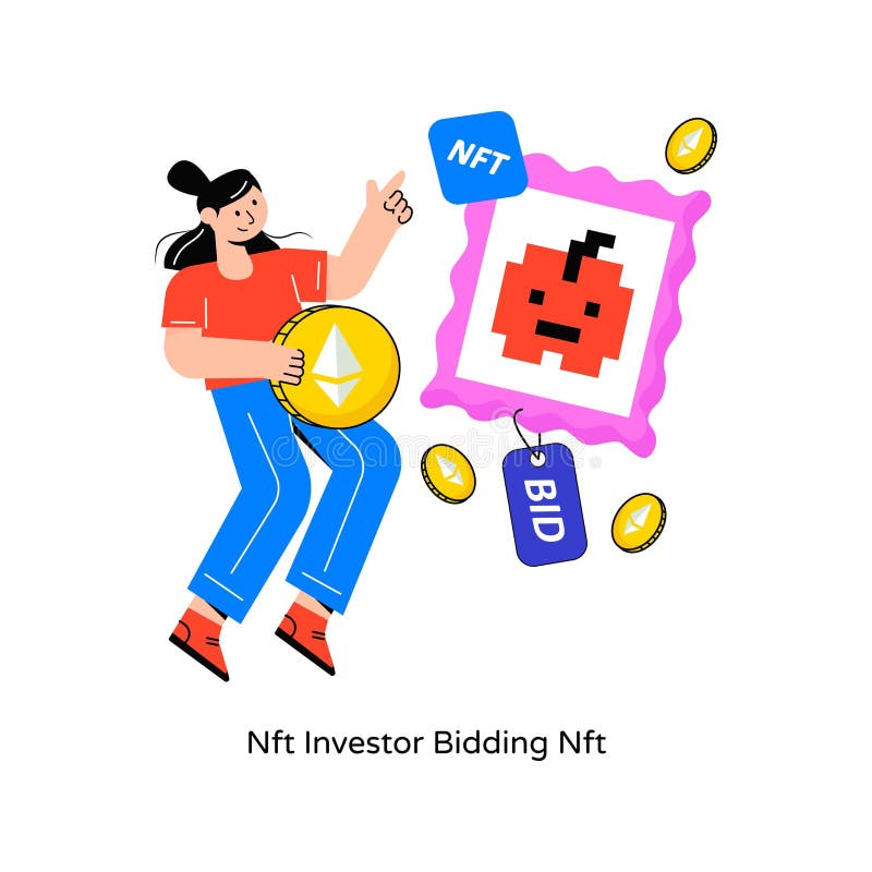 Nft Investor Bidding Nft Flat Style Design Vector Illustration. Stock ...