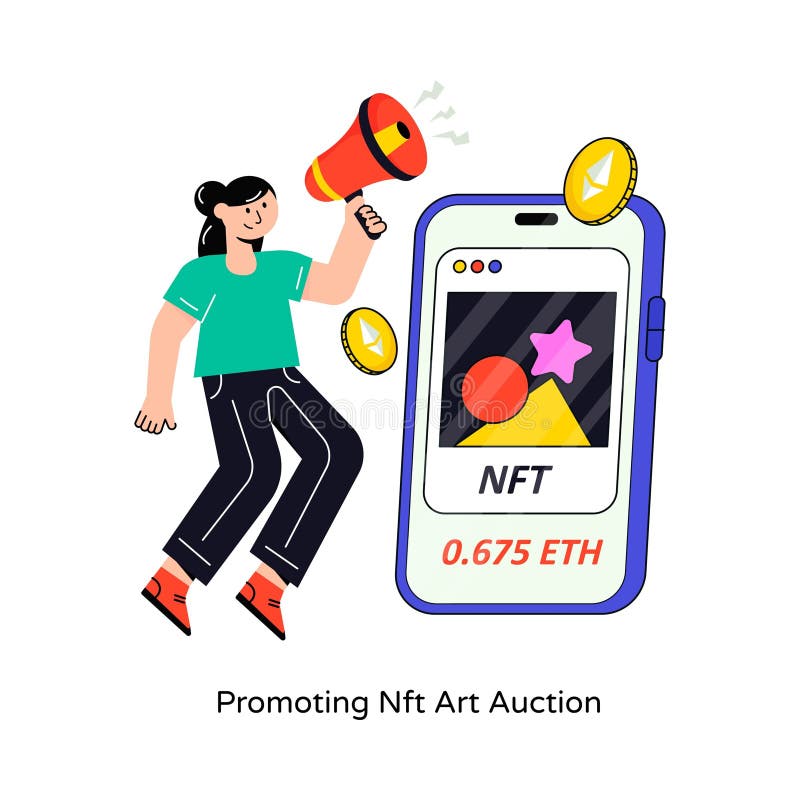 Promoting Nft Art Auction Flat Style Design Vector Illustration. Stock ...