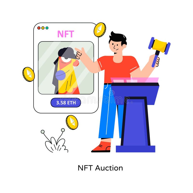 NFT Auction Flat Style Design Vector Illustration. Stock Illustration ...