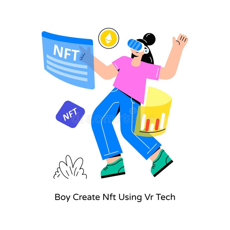 Nft Using Vr Tech Flat Style Design Vector Illustration. Stock ...