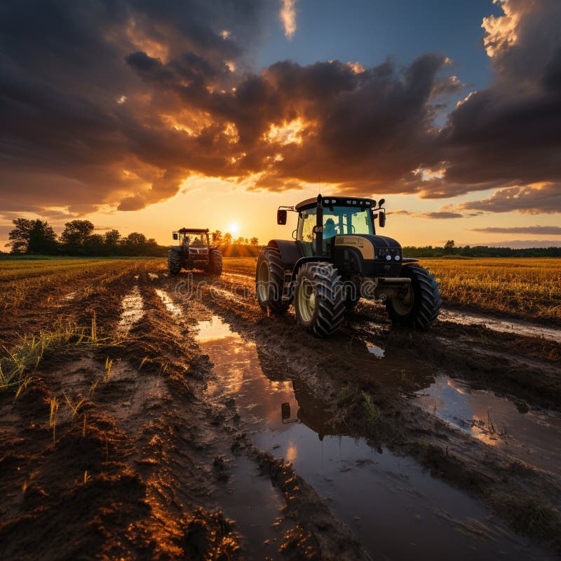 Agricultural Workers with Tractors. Ploughing a Field with Tractor at ...