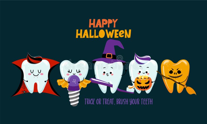 Trick or Treat, Brush Your Teeth - Tooth in Witch Costume with Broom ...
