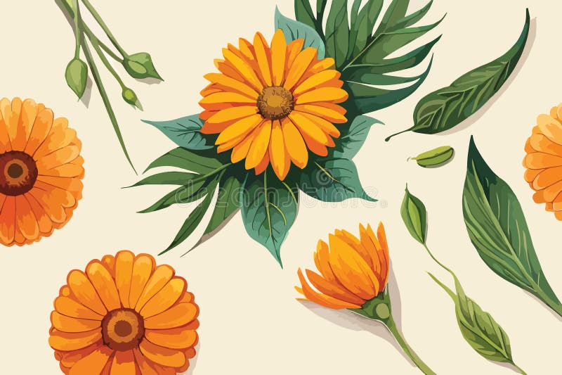 Calendula Flower Watercolor Illustration Made with Ai Stock Vector ...