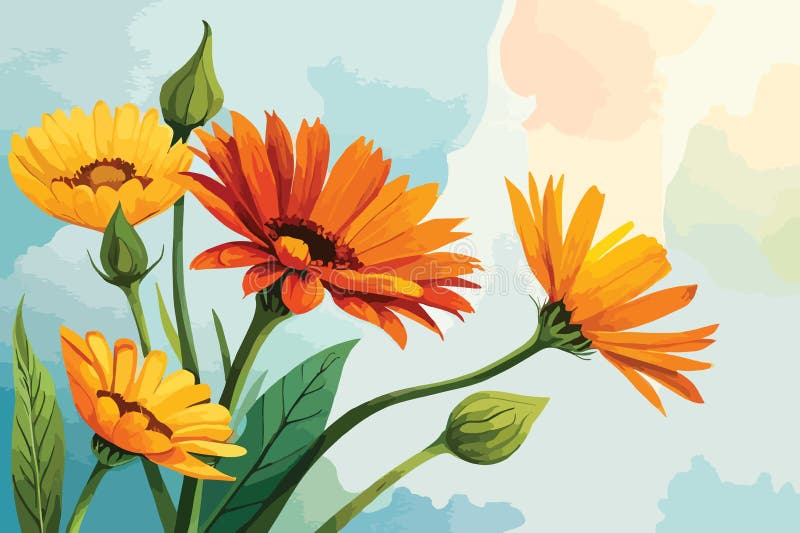 Calendula Flower Watercolor Illustration Made with Ai Stock Vector ...