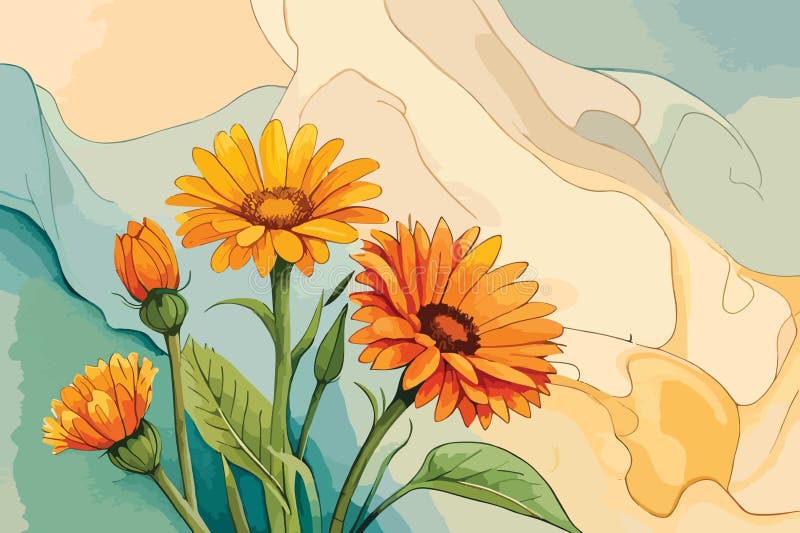 Calendula Flower Watercolor Illustration Made with Ai Stock Vector ...