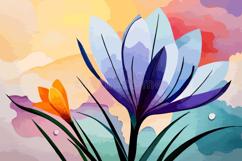 Crocus Flower Watercolor Art and Illustration Created with Ai Stock ...