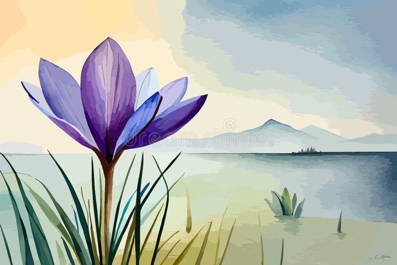 Crocus Flower Watercolor Art and Illustration Created with Ai Stock ...