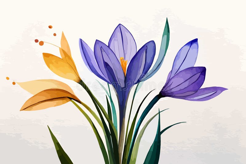 Crocus Flower Watercolor Art and Illustration Created with Ai Stock ...