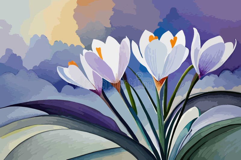 Crocus Flower Watercolor Art and Illustration Created with Ai Stock ...