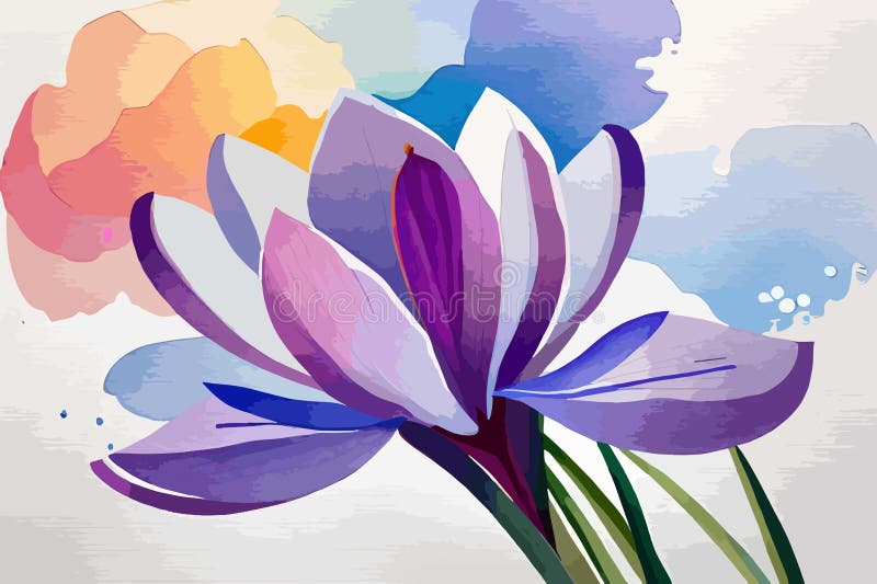 Crocus Flower Watercolor Art and Illustration Created with Ai Stock ...