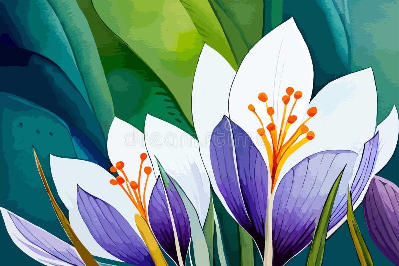 Crocus Flower Watercolor Art and Illustration Created with Ai Stock ...