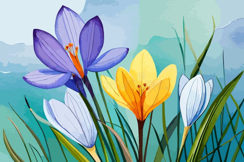 Crocus Flower Watercolor Art and Illustration Created with Ai Stock ...