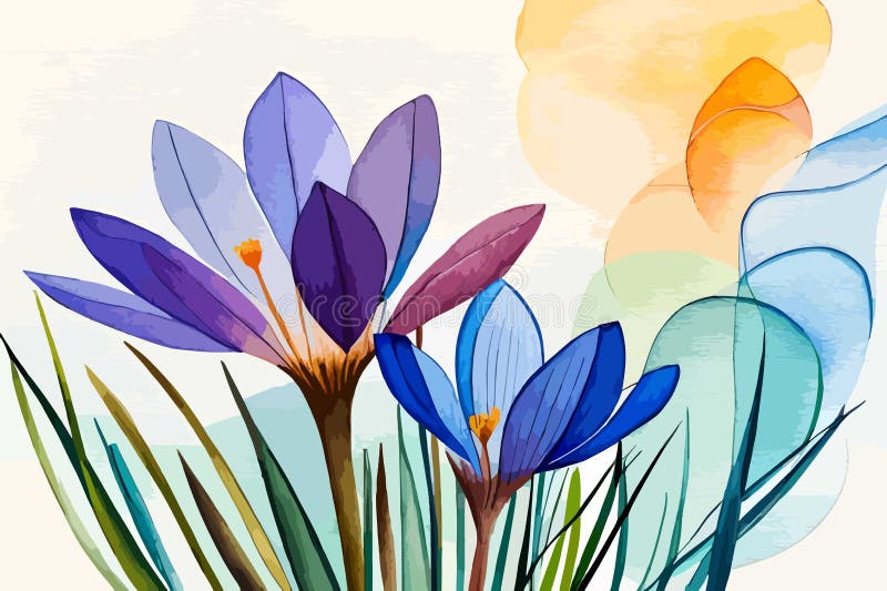 Crocus Flower Watercolor Art and Illustration Created with Ai Stock ...