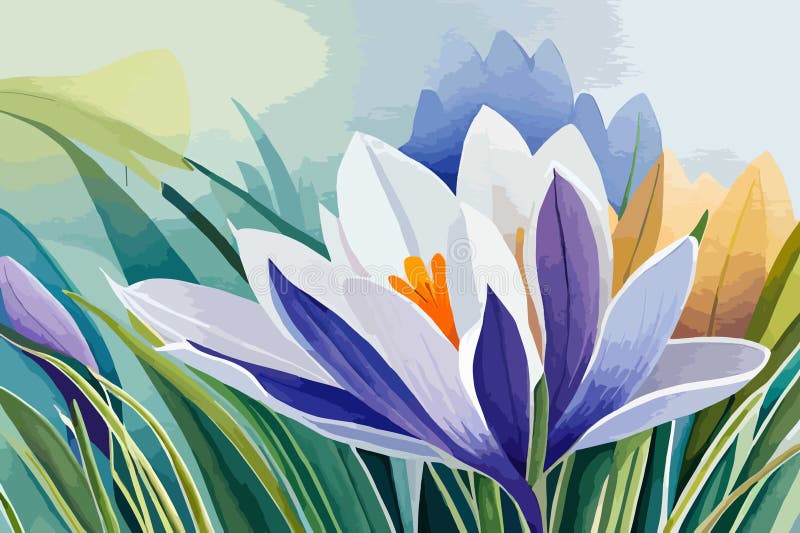 Crocus Flower Watercolor Art and Illustration Created with Ai Stock ...