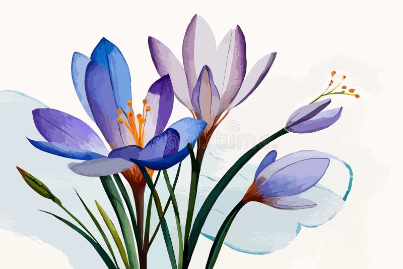Crocus Flower Watercolor Art and Illustration Created with Ai Stock ...