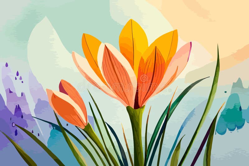 Crocus Flower Watercolor Art and Illustration Created with Ai Stock ...