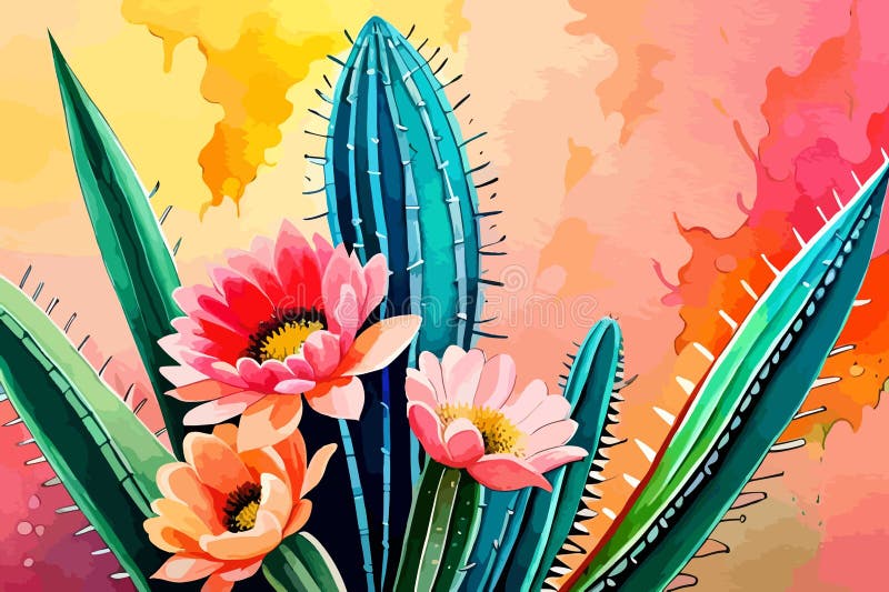 Cactus Watercolor Art and Illustration Created with Ai Stock Vector ...