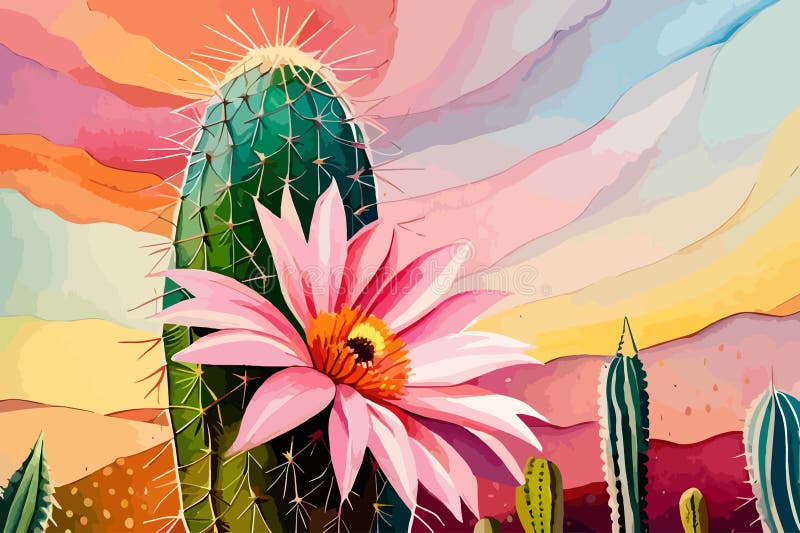 Cactus Watercolor Art and Illustration Created with Ai Stock Vector ...