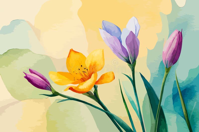 Freesia Flower Watercolor Art and Illustration Created with Ai Stock ...