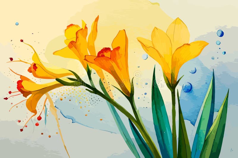 Freesia Flower Watercolor Art and Illustration Created with Ai Stock ...