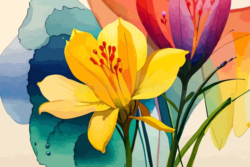 Freesia Flower Watercolor Art and Illustration Created with Ai Stock ...