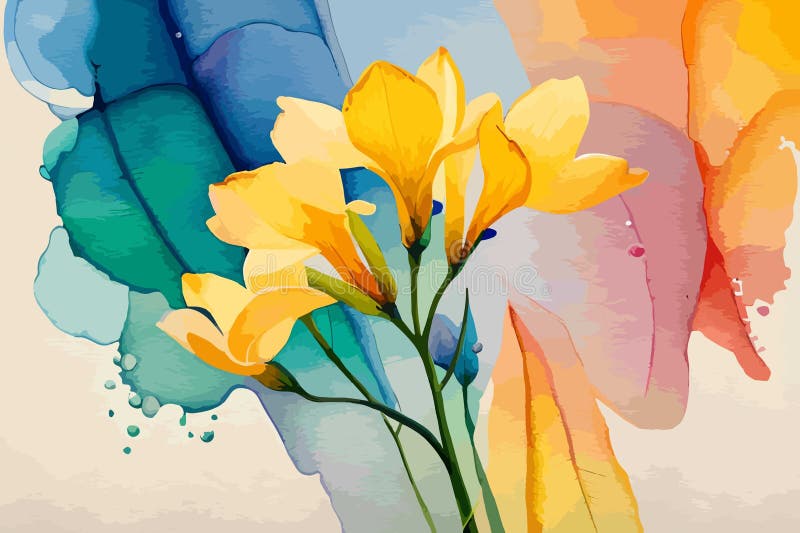 Freesia Flower Watercolor Art and Illustration Created with Ai Stock ...
