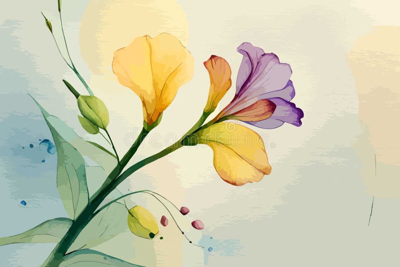 Freesia Flower Watercolor Art and Illustration Created with Ai Stock ...