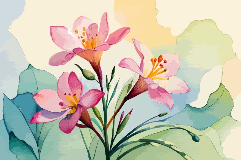 Freesia Flower Watercolor Art and Illustration Created with Ai Stock ...