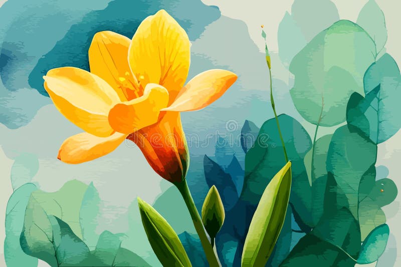 Freesia Flower Watercolor Art and Illustration Created with Ai Stock ...