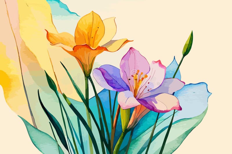 Freesia Flower Watercolor Art and Illustration Created with Ai Stock ...