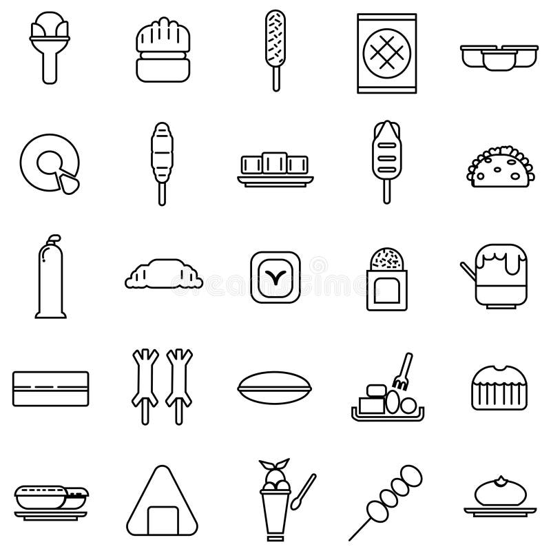 25 Snack Icon Packs in Line Style Stock Illustration - Illustration of ...