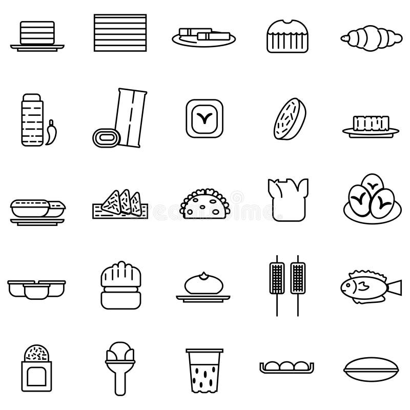 25 Snack Icons Packs in Line Style Stock Illustration - Illustration of ...