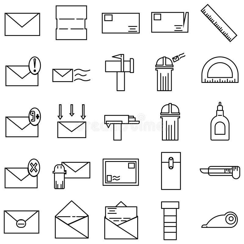 25 Icon of Letter and Tools in Line Style Stock Illustration ...