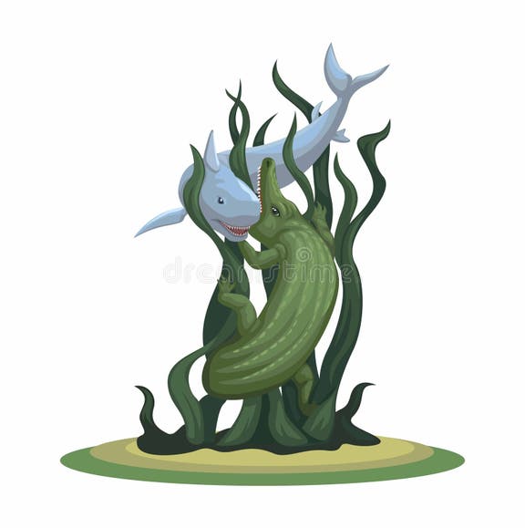 Shark and Crocodile Surabaya, Indonesia Landmark Mascot Cartoon ...