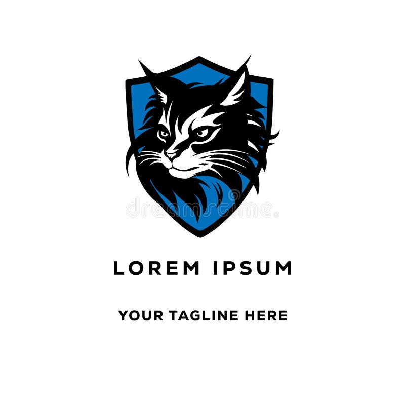 Silhouette of Cat Head with Shield Stock Vector - Illustration of organ ...