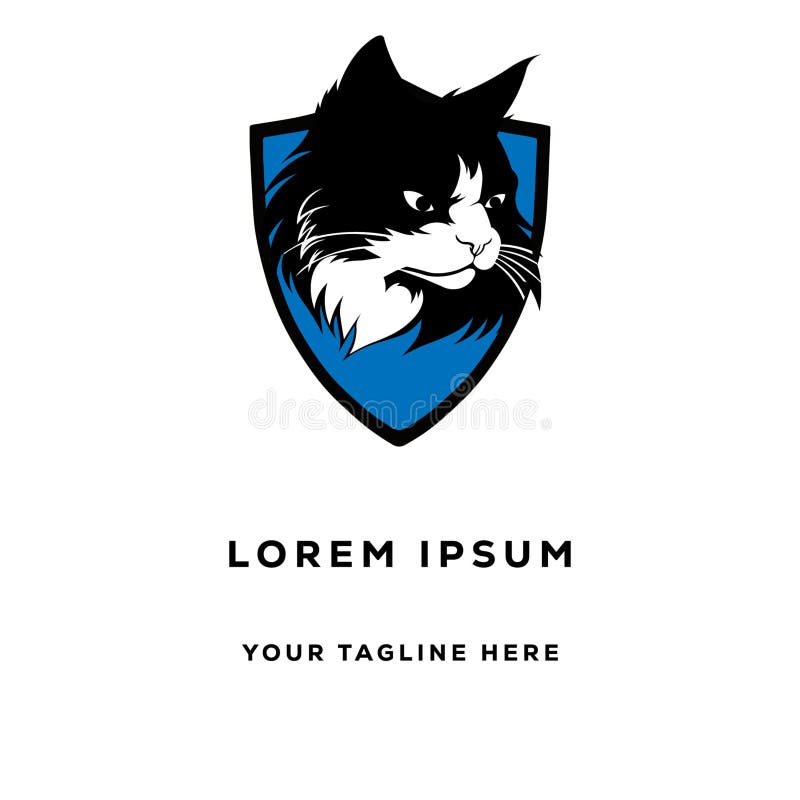 Cat head with blue shield stock vector. Illustration of advertising ...