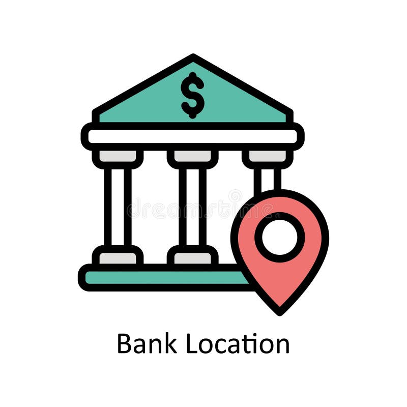 Bank Location Vector Filled Outline Icon Design Illustration. Business ...