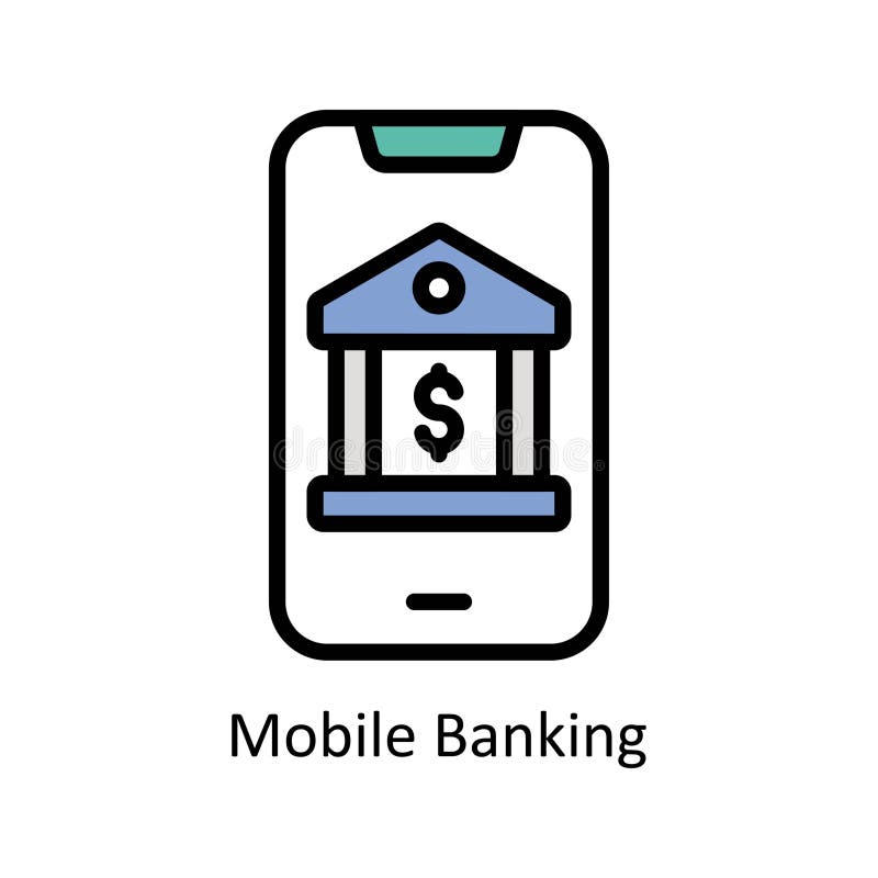 Mobile Banking Vector Filled Outline Icon Design Illustration. Business ...