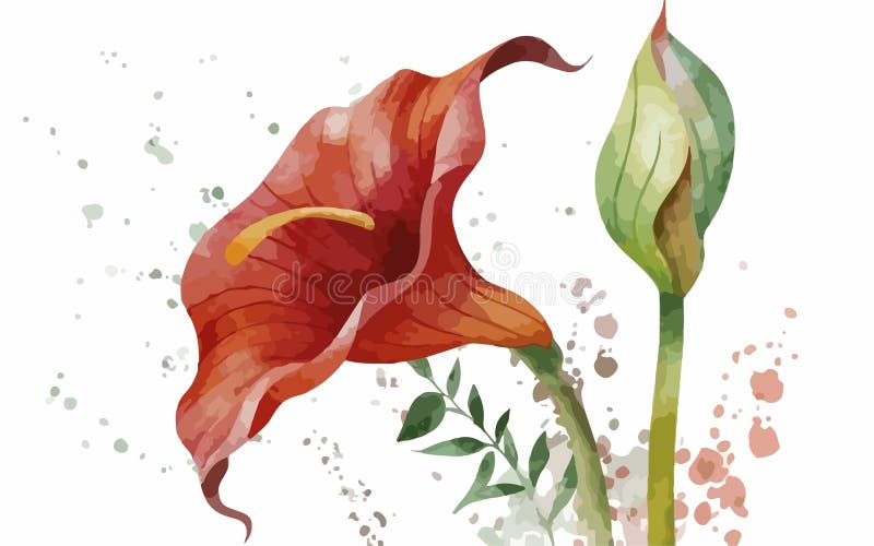 Red Calla Lily Flower Watercolor Art and Illustration Created with Ai ...