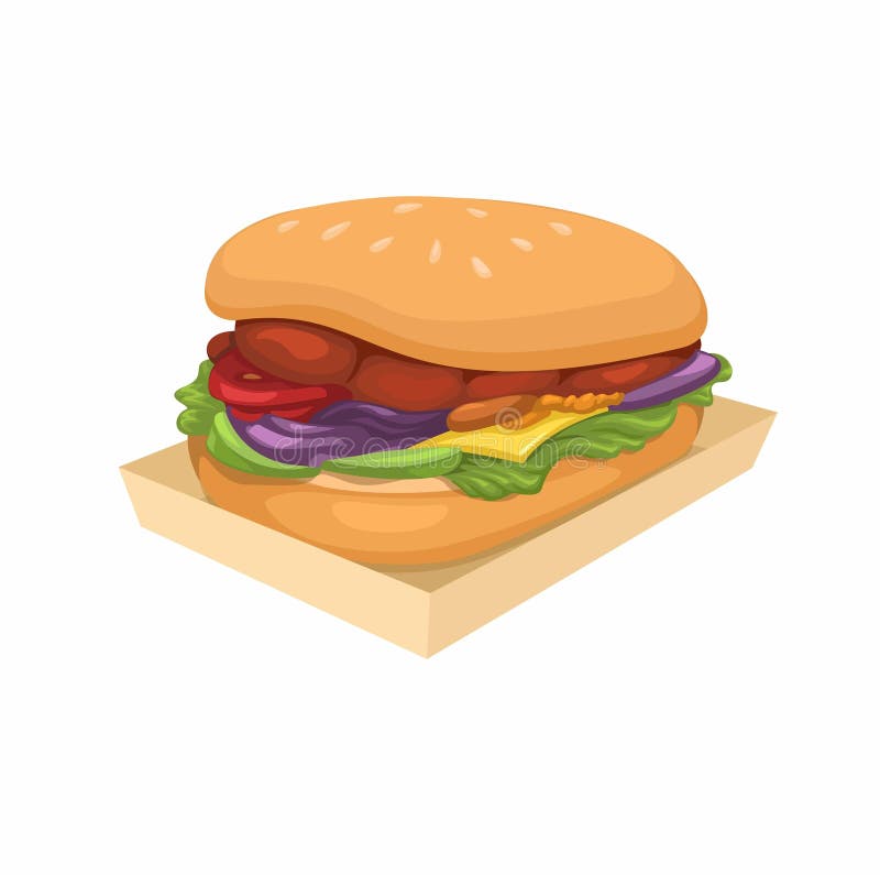 Burger on Paper Food Tray Fast Food Menu Cartoon Illustration Vector ...