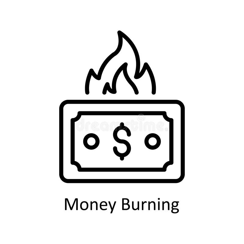Money Burning Vector Outline Icon Design Illustration. Business and ...