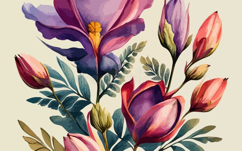 Aconitum Flower Watercolor Art & Illustration, Eps 10 Editable Vector ...