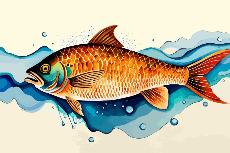 Carp Fish Watercolor Art and Illustration Created with AI Use Any Kinds ...
