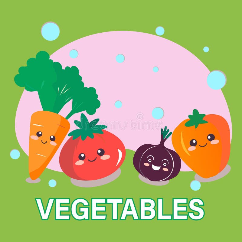 Vegetables Vector Illustration. Cute Cartoon Characters: Carrot, Onion ...