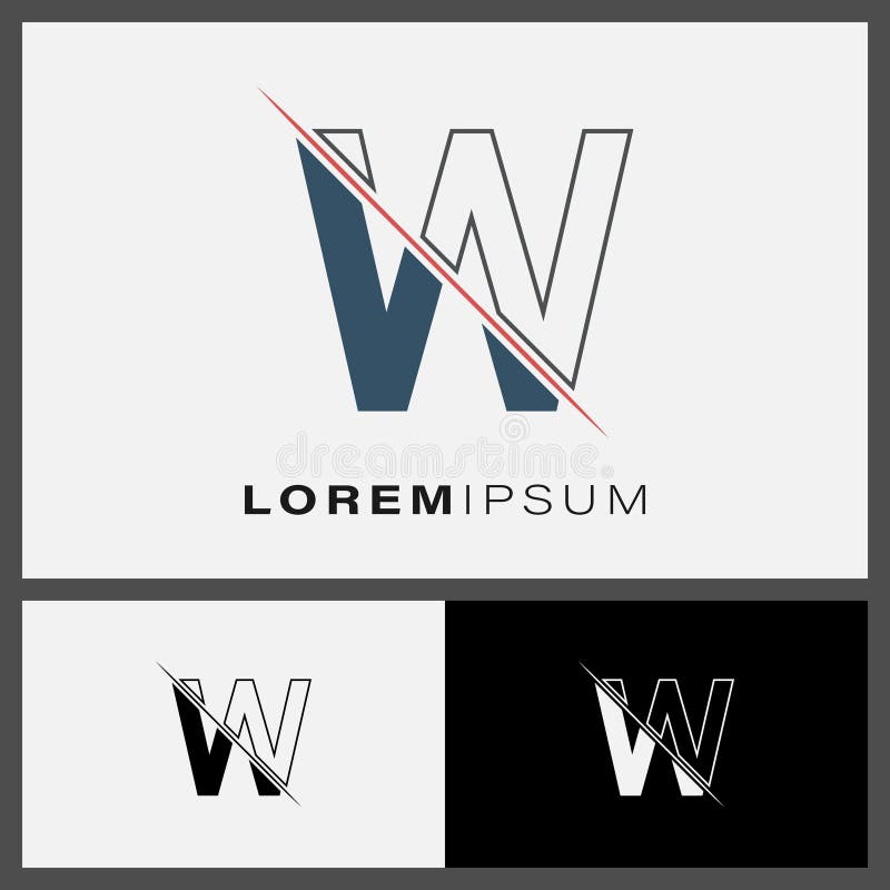 Letter W Cutting Logo Icon with Line Cut in the Middle. Creative ...