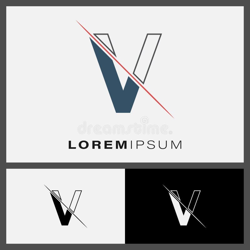 Letter V Cutting Logo Icon with Line Cut in the Middle. Creative ...