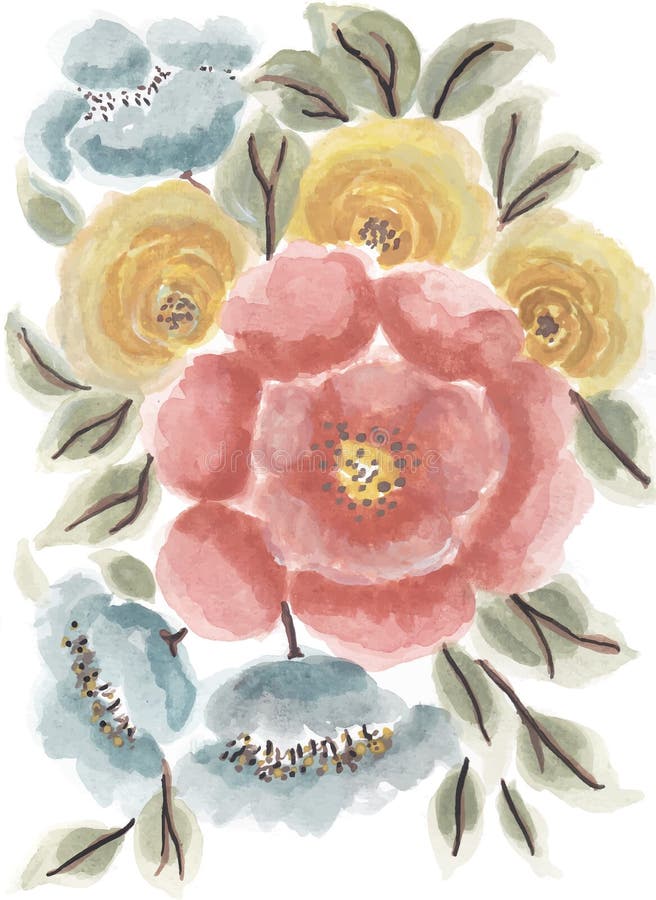 Pastel Loose Floral Watercolor Art Stock Vector - Illustration of drawn ...